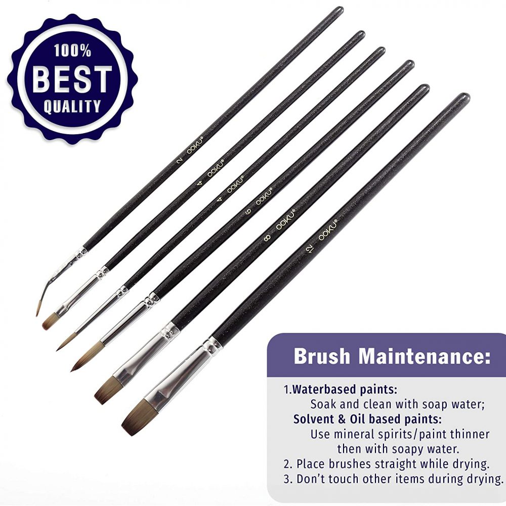 OOKU 6 Pc Detail Paint Brushes for Acrylic Oil Painting - Fine Tip ...